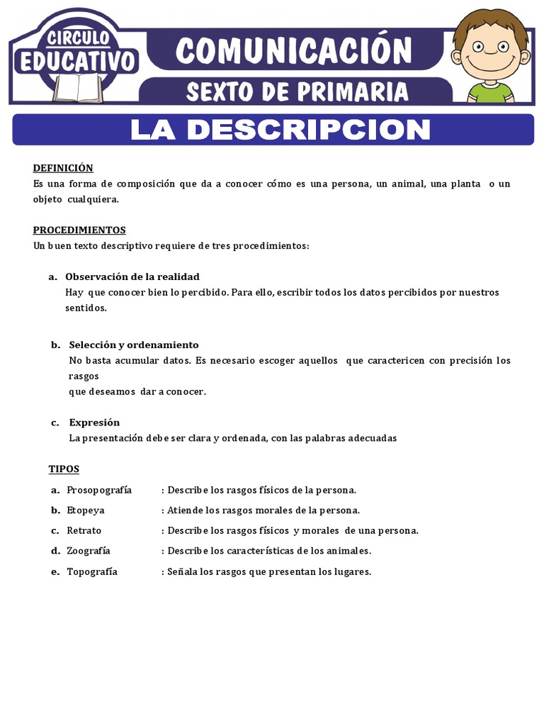 La Descripcion Definicion y Procedimientos para Sexto de Primaria | PDF