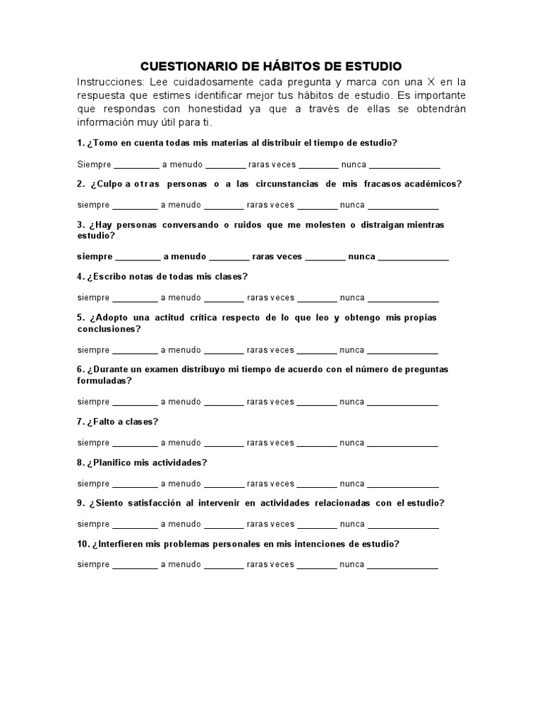 Hojas de Hábitos de Estudio | PDF | Prueba (evaluación)