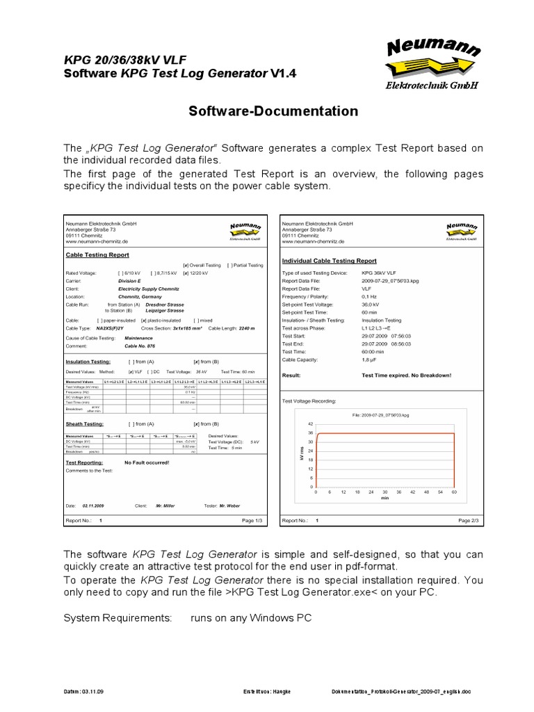 NEUMANN KPG 38kV VLF 50kV DC Portable Cable Test Set Software | PDF
