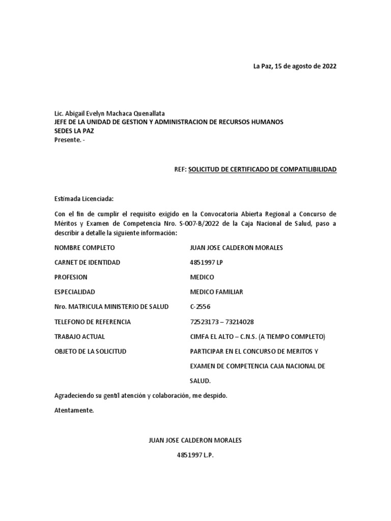 Carta Sedes Certificado de Compatibilidad | PDF