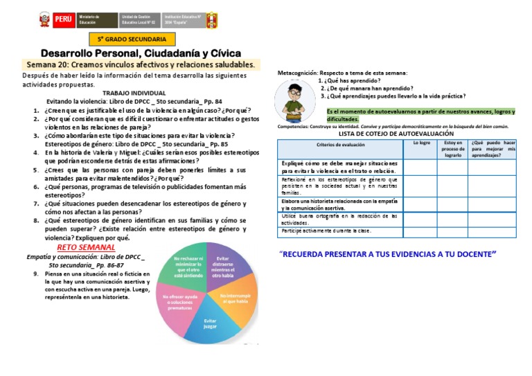 Semana - DPCC - Ficha de Actividades - Imprimir | PDF | Violencia | Estereotipos