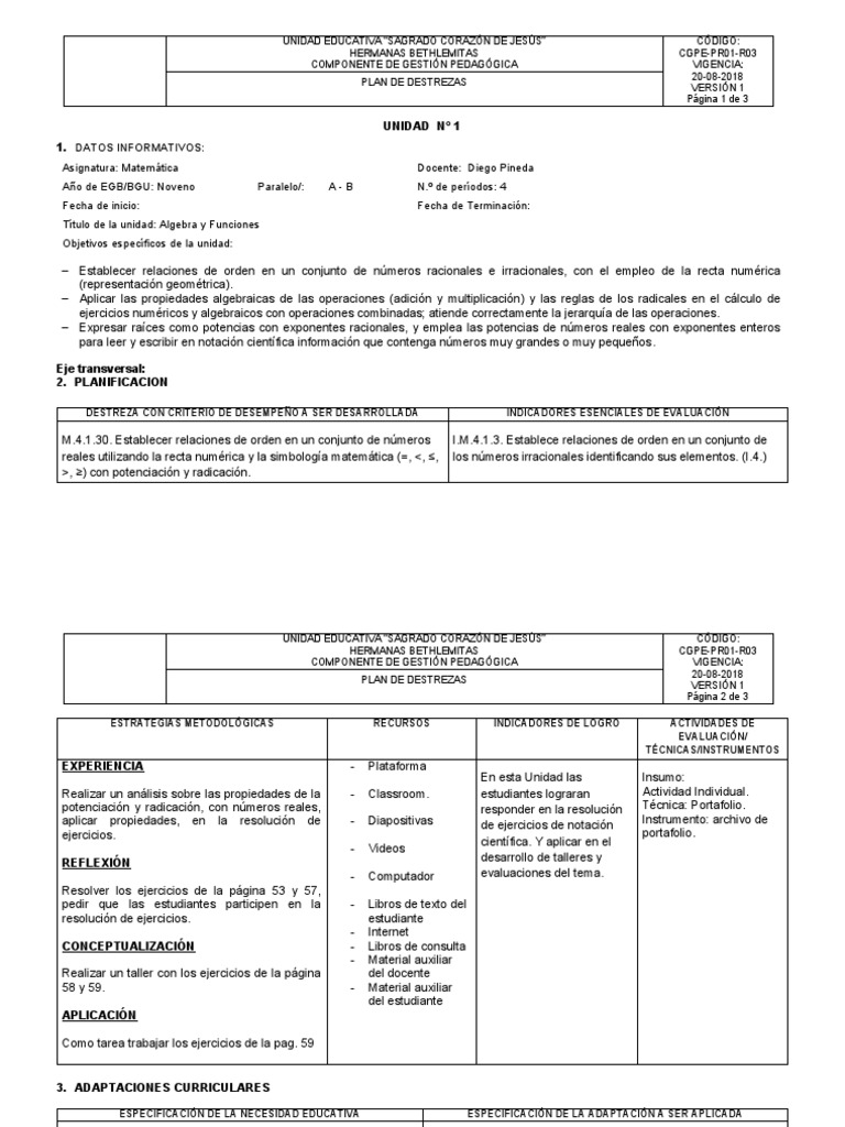 9no. - DESTREZA - 7 de La U - 1 | PDF | Matemáticas