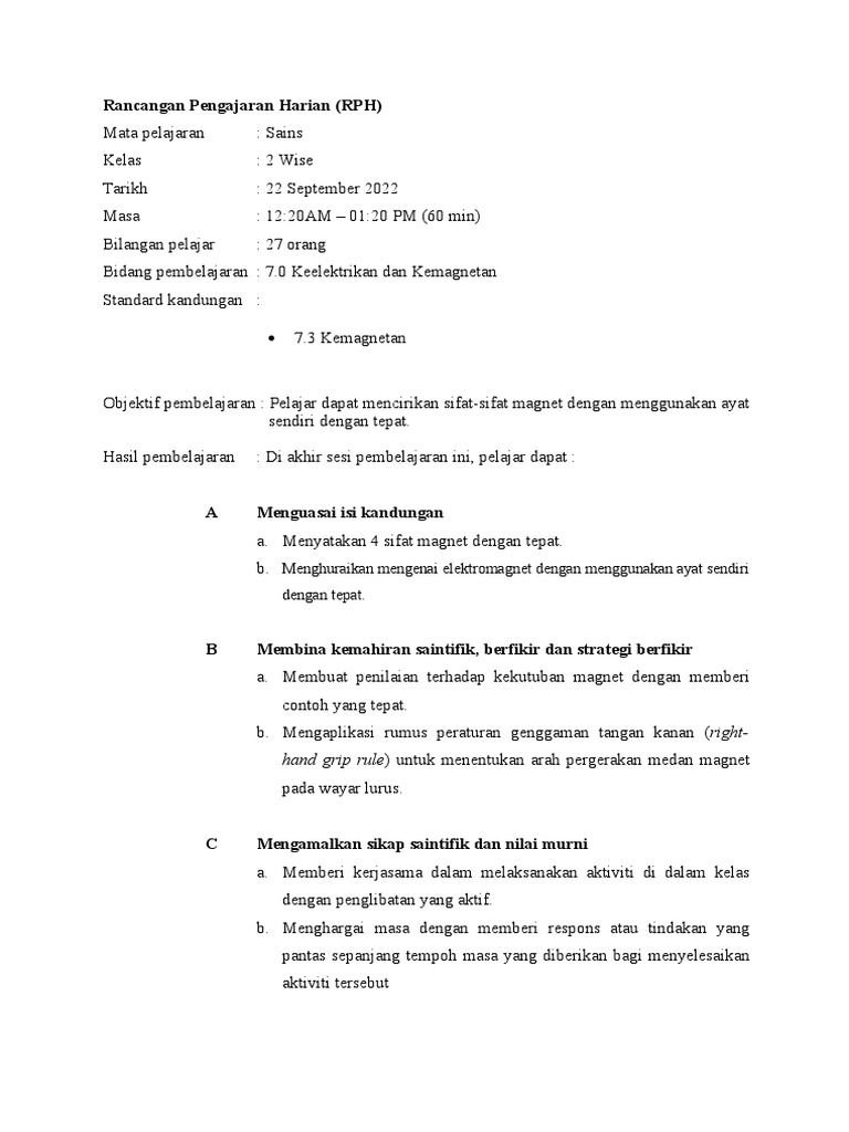 RPH Sains Tingkatan 2 | PDF