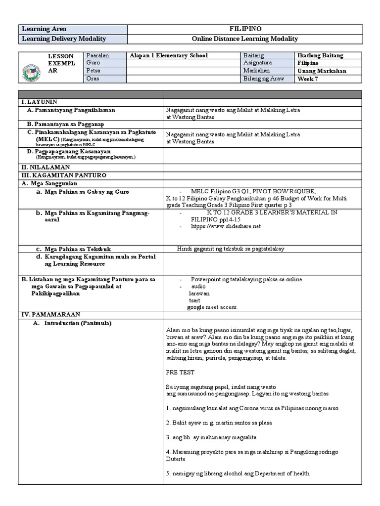 Filipino W7 Q1 Melc 7 | PDF