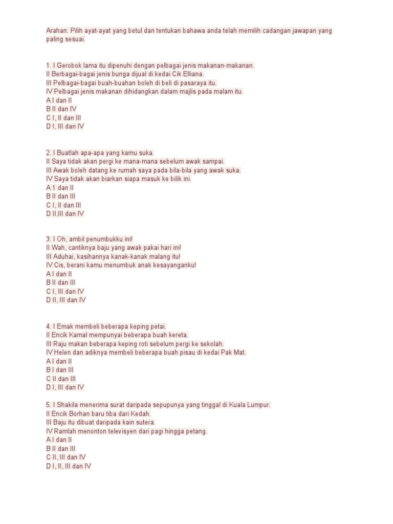 BM Tahun 5 Pilih Ayat Yang Betul | PDF | Perjalanan