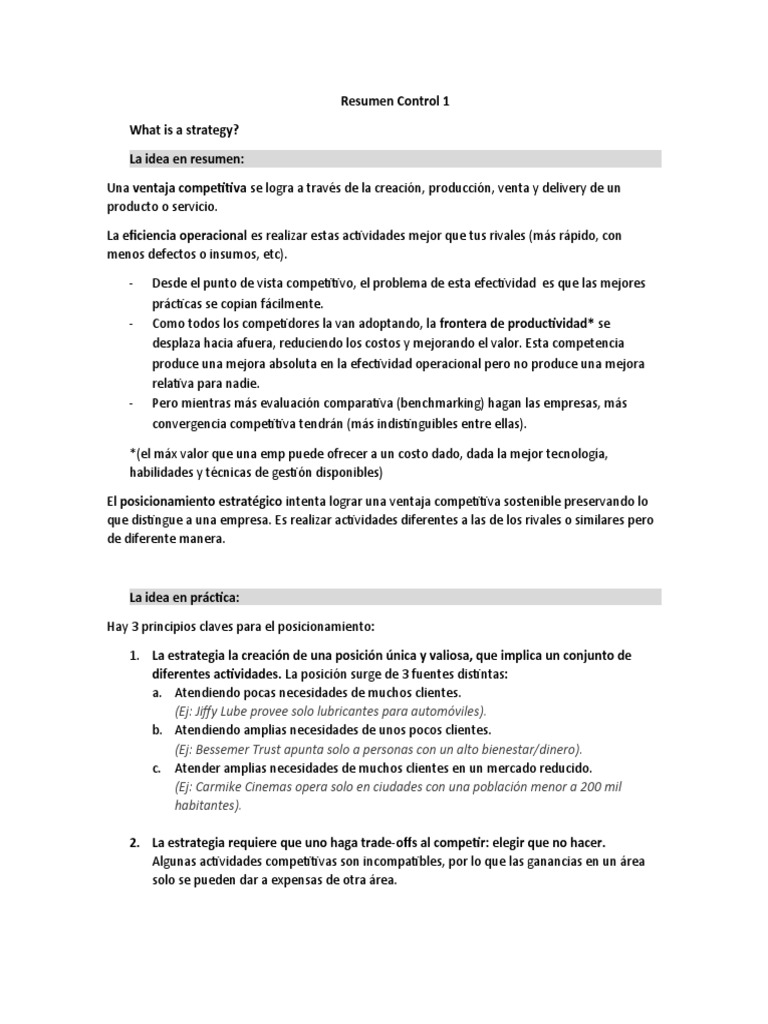 Resumen Control 1 | Descargar gratis PDF | Business | Ventaja competitiva