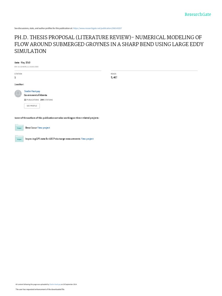 Ph D Thesis Proposal Literature Review Numerical Modeling Of Flow Around Submerged Groynes