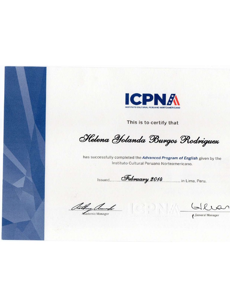 Certificado de Estudios Icpna | PDF