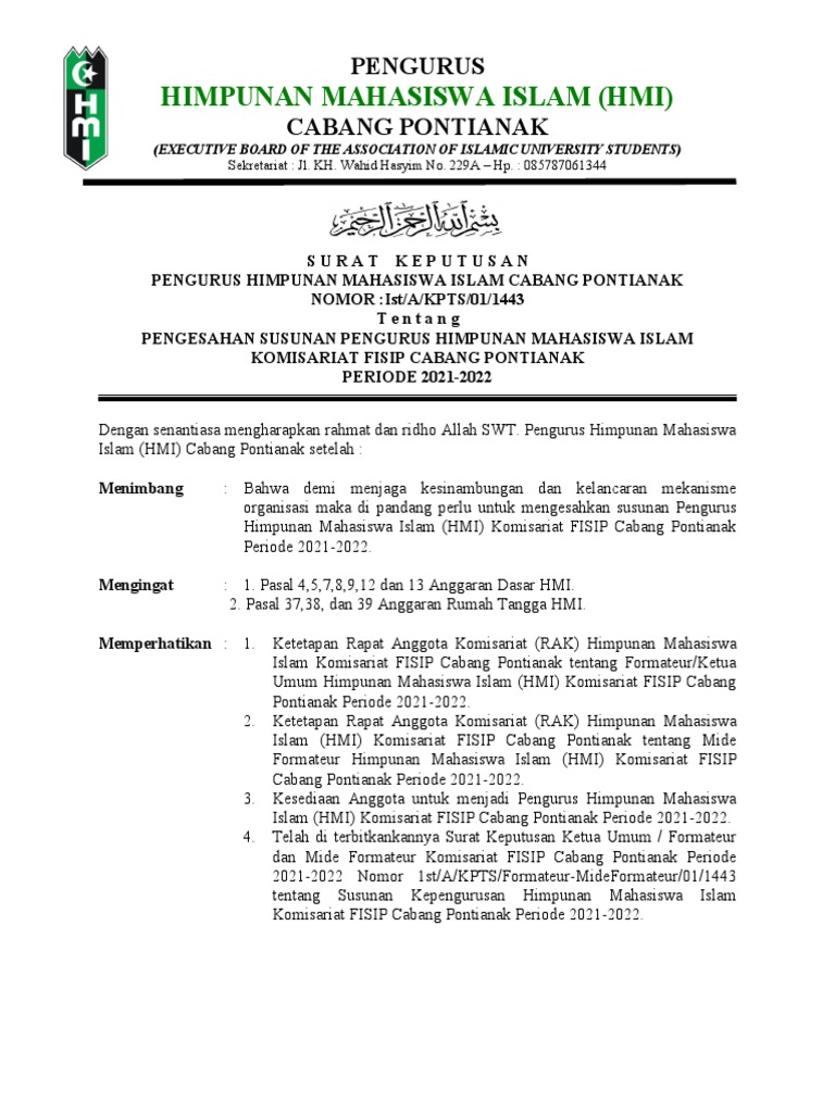 SK Komisariat FISIP 2021-2022 | PDF