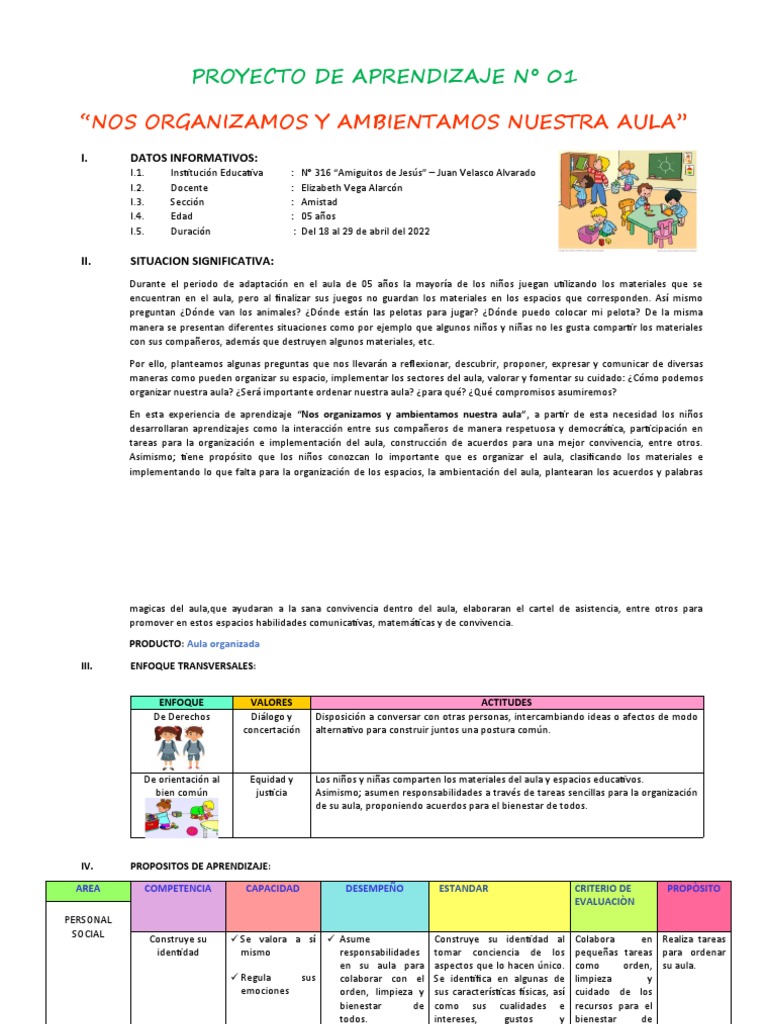 Proyecto de Aprendizaje #01 | PDF | Salón de clases | Aprendizaje