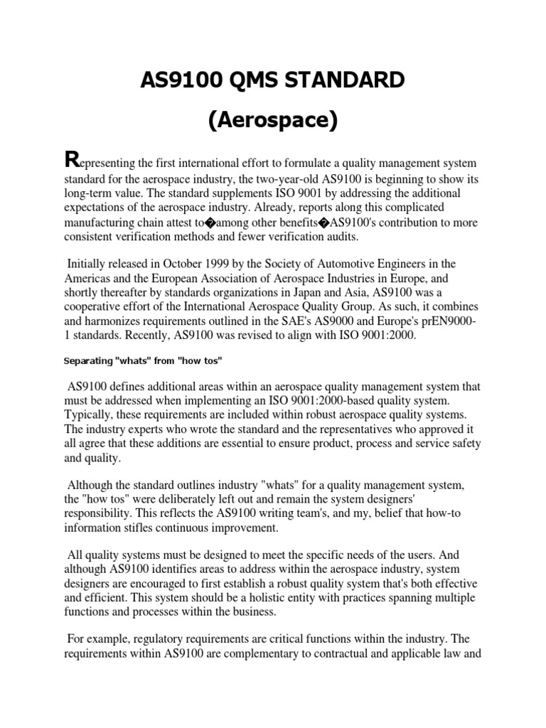 As9100 QMS Standard | PDF | Audit | Quality Management System