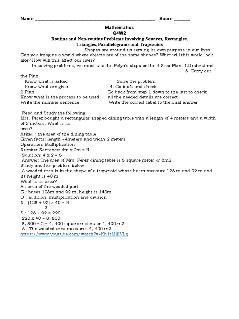 Week 2 Activities | PDF | Area | Rectangle