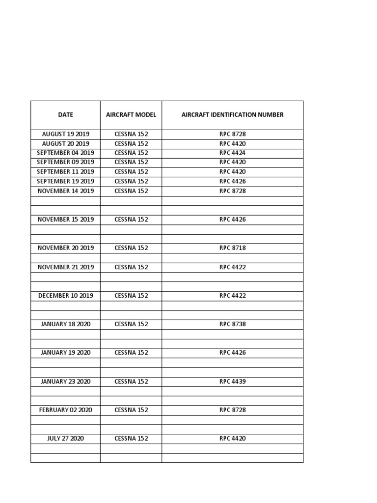 Pilot Log Book | PDF | Cessna | Aviation Accidents And Incidents