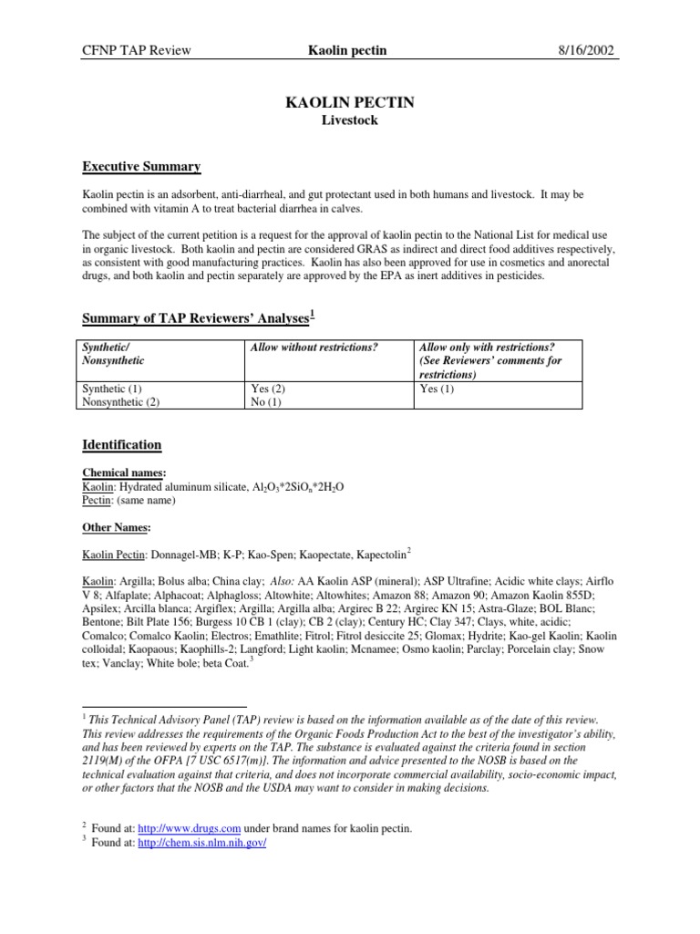 Kaolin Pectin TR | PDF | Livestock | Chemical Substances