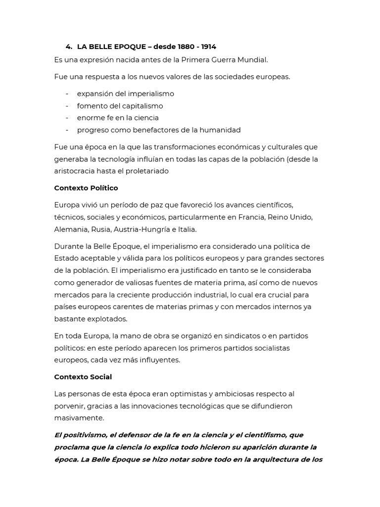 Características de la Belle Époque | PDF | Viajes y turismo | Historia