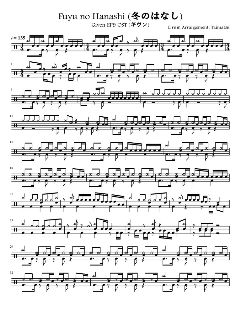 Given EP9 OST 『Fuyu no Hanashi』 Drum Sheet Music | PDF