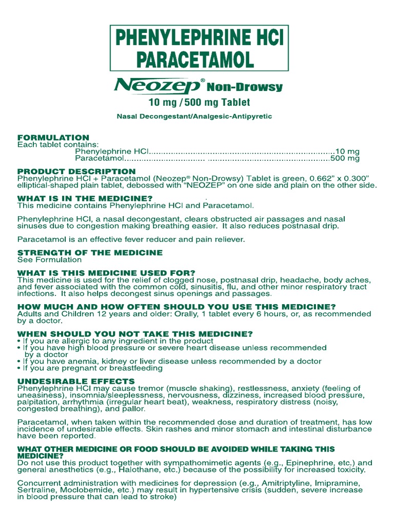 Neozep Non Drowsy PIL | PDF