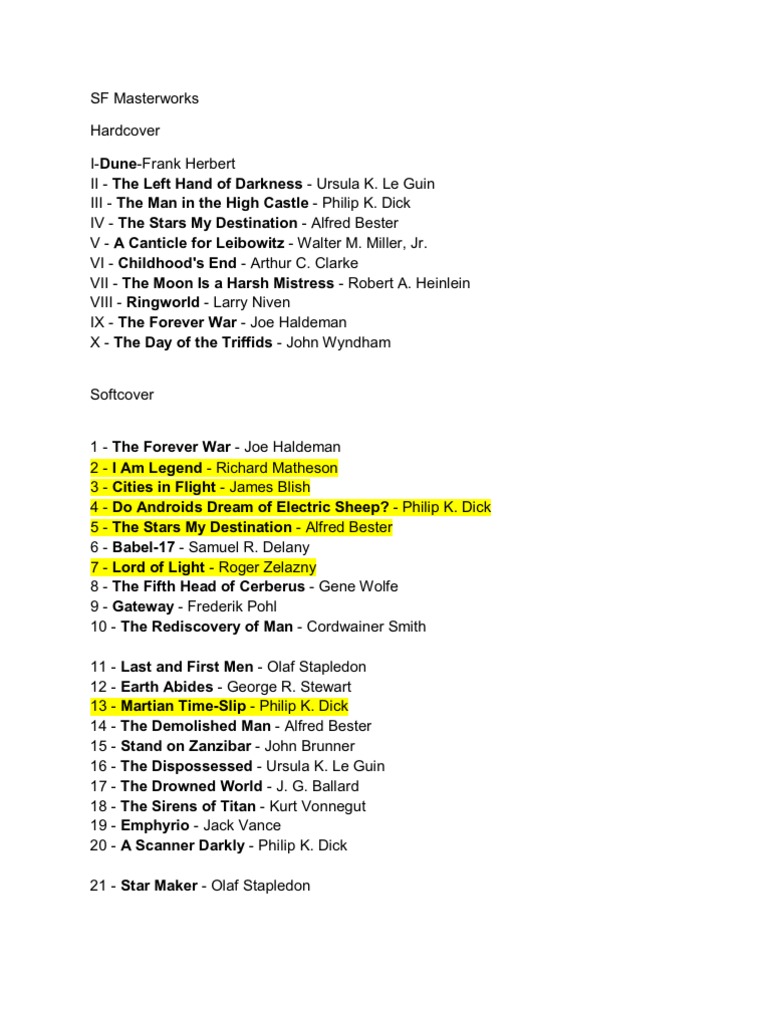 SF Masterworks List | PDF
