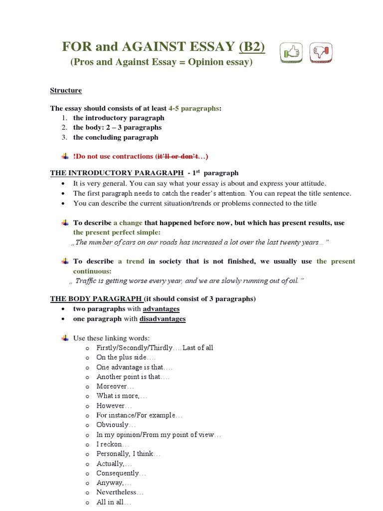 B2 For and Against Essay Structure | PDF