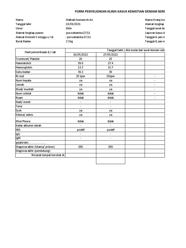 Form Penyelidikan Kematian DBD 2022NK | PDF
