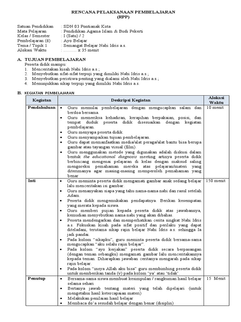 RPP Baru Kelas 1 | PDF
