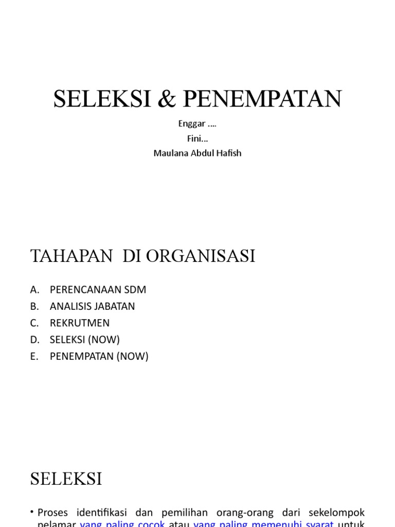 Seleksi & Penempatan | PDF | Karier & Perkembangan