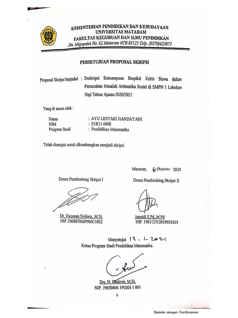 Surat Persetujuan Proposal Skripsi | PDF
