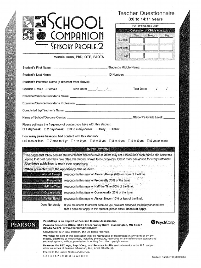 Teacher Quest. Sensory Profile 2 | PDF