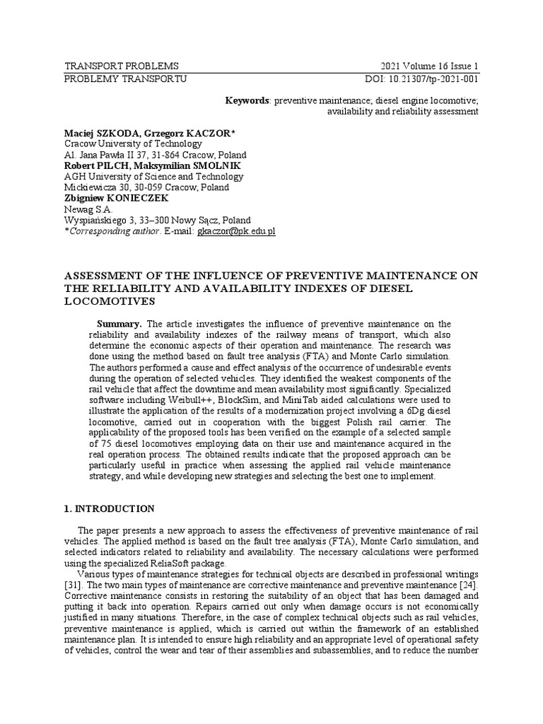 Assessment of The Influence of Preventive Maintenance | PDF | Reliability Engineering | Simulation