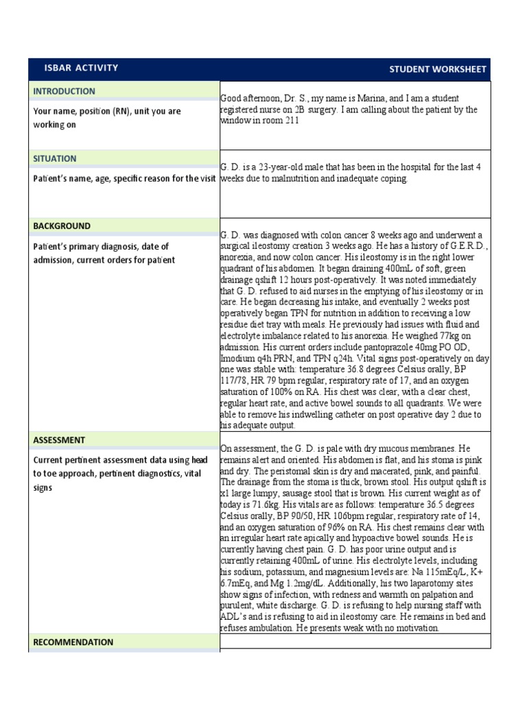 Worksheets - Isbar Week 4 x2 | PDF | Medicine | Causes Of Death