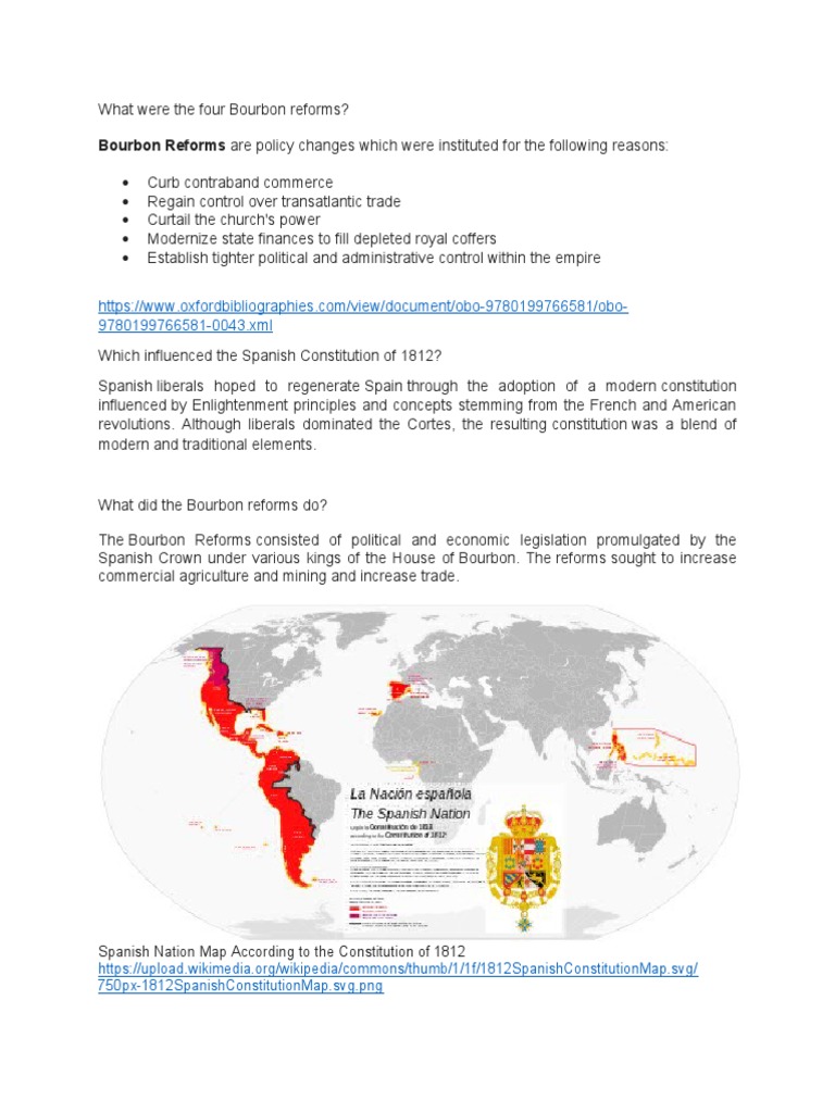 Cadiz Constitution and Bourbon Reforms | PDF