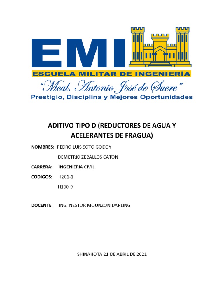 Aditivo Tipo D (Reductores de Agua y Acelerantes de Fragua) | PDF ...