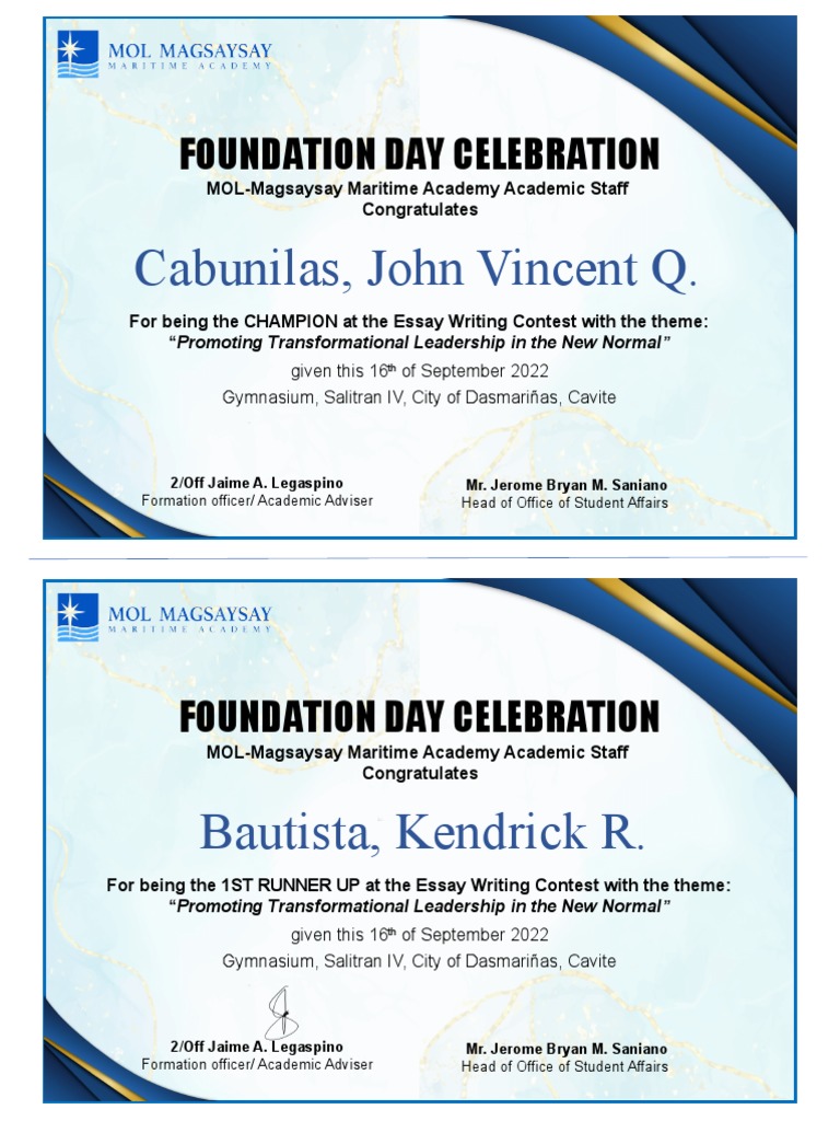 Certificates For Foundation Day | PDF