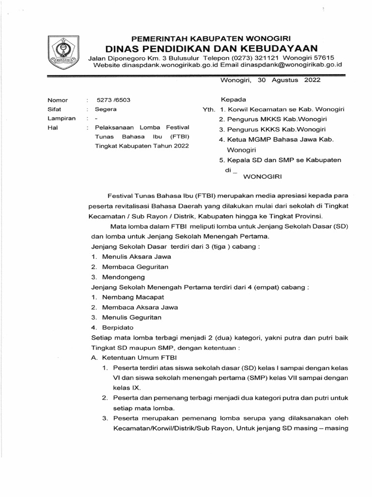 Pelaksanaan FTBI TK Kabupaten | PDF