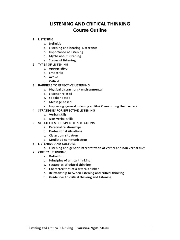 Lesson 2 Listening and Critical Thinking | PDF | Critical Thinking ...