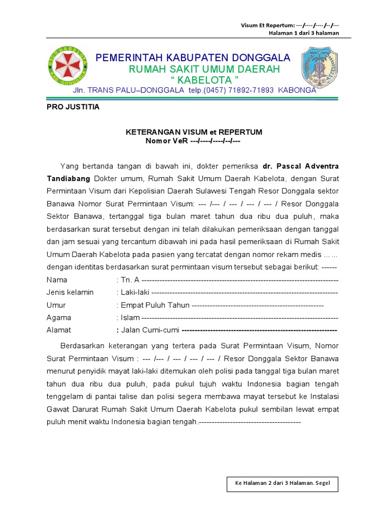 Visum Jenazah Tn. A di Donggala | PDF | Sejarah