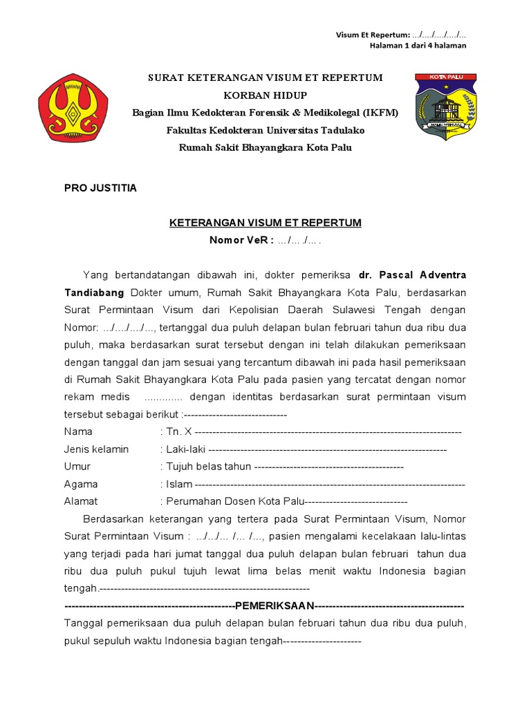 Visum Kecelakaan Lalu Lintas Tn. X | PDF | Teknologi & Rekayasa