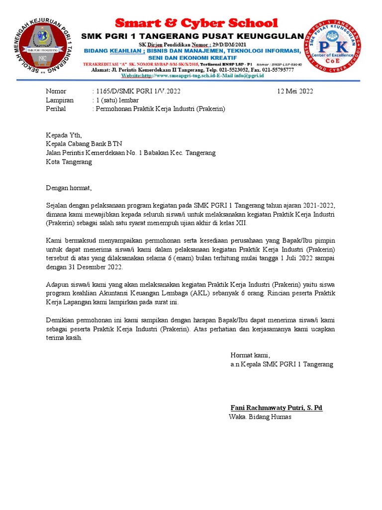 1165 Surat Permohonan PKL Bank BTN | PDF