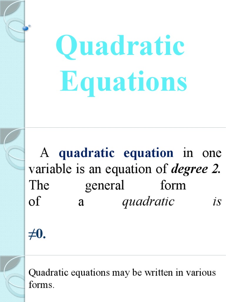 File 2 Intro To Quadratic Equation | PDF | Equations | Quadratic Equation
