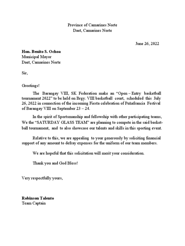 Solicitation Letter Basket Ball | PDF