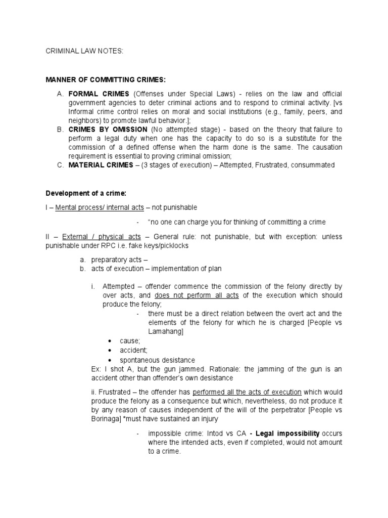Notes - Manner of Committing Crimes | PDF | Conspiracy (Criminal) | Crimes