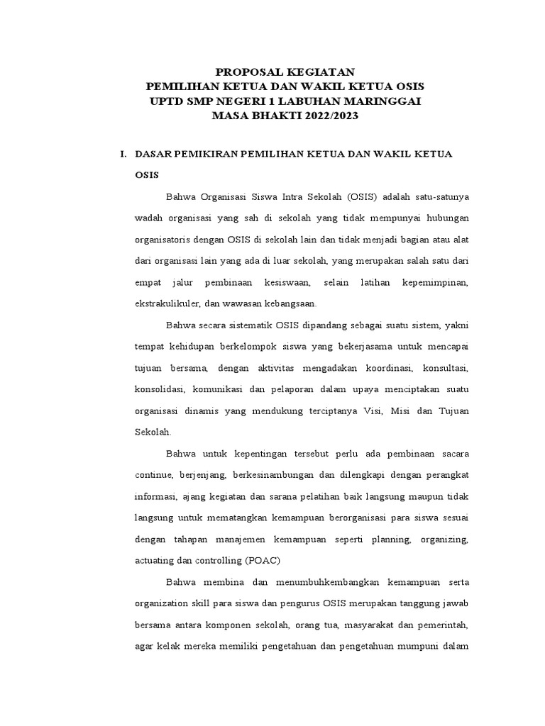Proposal Pemilihan Ketua Osis 2022-2023 | PDF