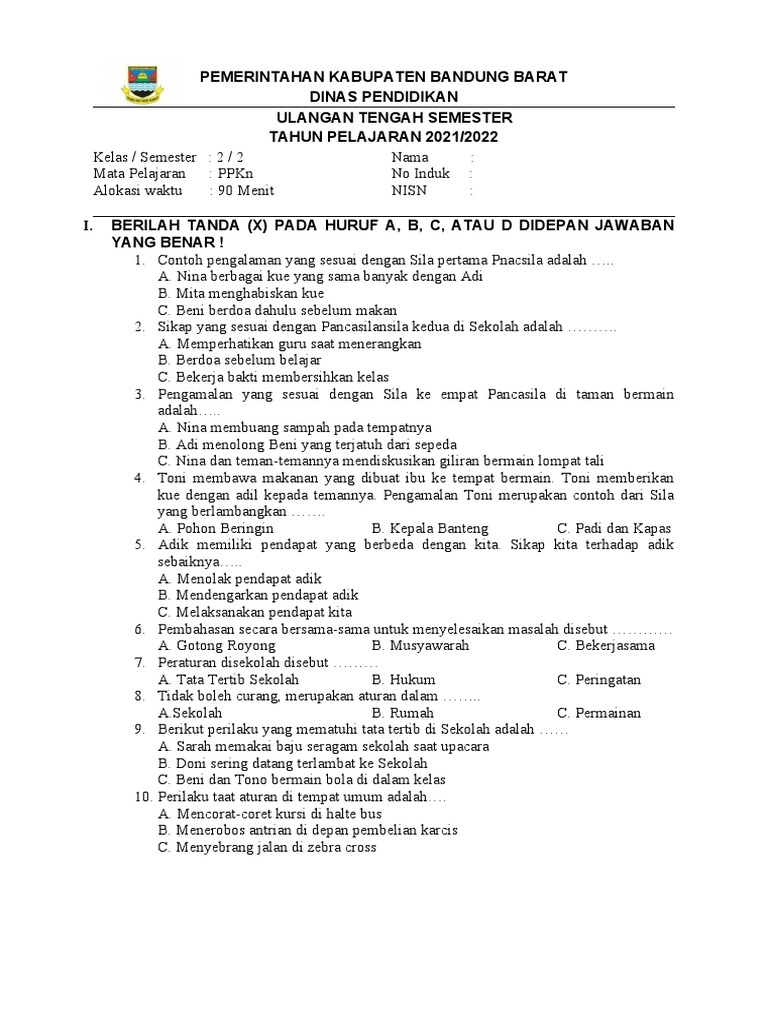 SOAL PAS PPKN SEM 2 Kelas 2 | PDF