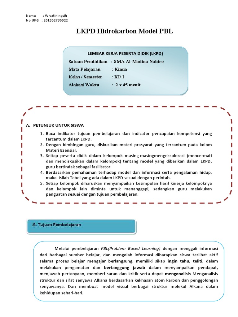 LKPDAlkana Model PBL Pertemuan 1 | PDF