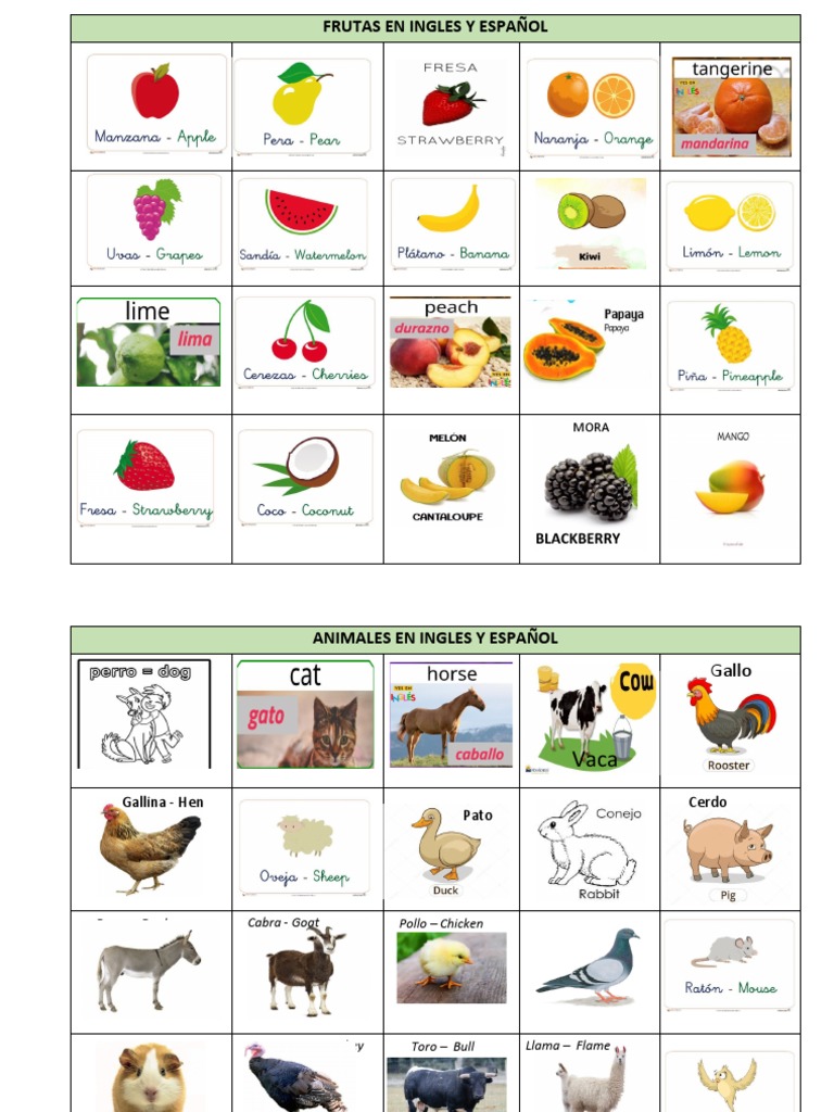 Frutas en Ingles y Español | PDF