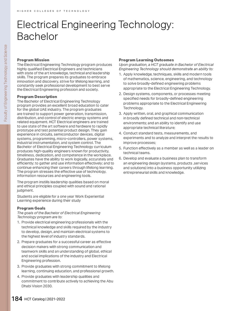 HCT Electrical Engineering Program 2021-22 | PDF | Engineering | Electrical Engineering