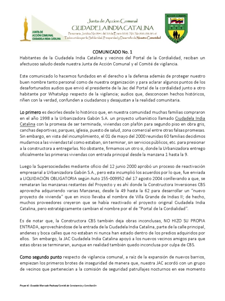 Comunicado No. 1 Referente Audios Presidente Jac Portal y Otra Persona | PDF