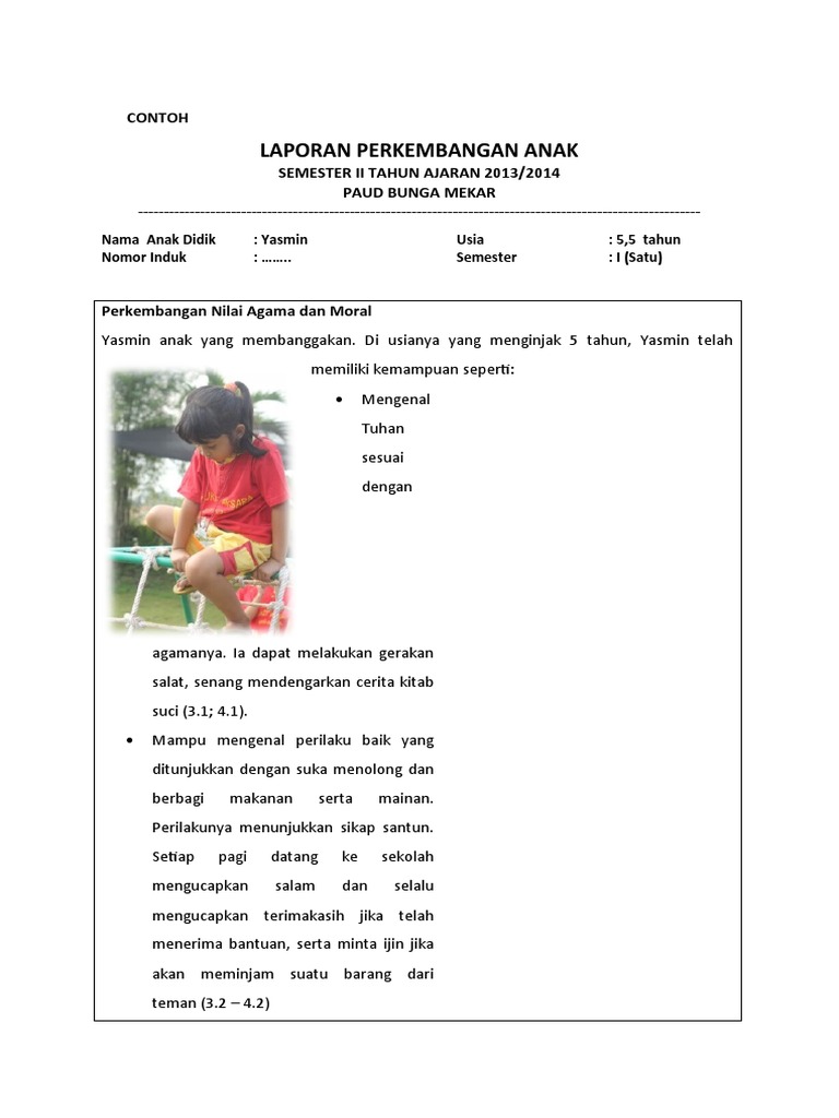 Contoh Laporan Perkembangan Anak | PDF