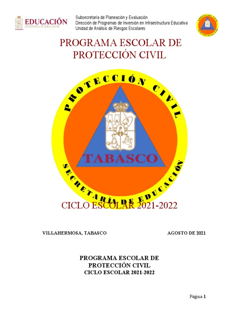 Programa Escolar de Proteccion Civil 2021-2022 .............. | PDF | Defensa Civil | Riesgo