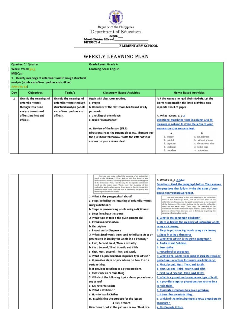 AEE English4 WLP Q1 Week5 | PDF | Word | Morphology (Linguistics)